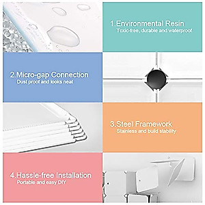 KOUSI Portable Closet Wardrobe Closet Clothes Closet Bedroom Armoire Storage Organizer with Doors, Spacious & Sturdy, Extra Space & Durable Black HHRBYG-TZ (6 Cubes&2 Hanging Section)