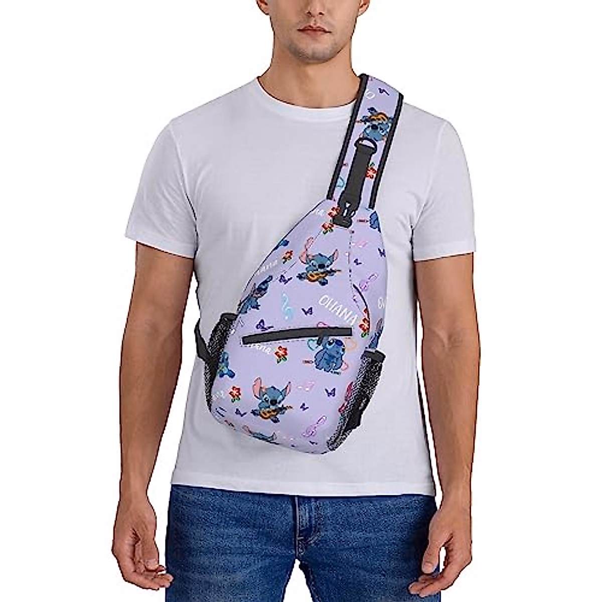 ISUNIET Unisex Chest Bags Crossbody Sling Backpack Travel Hiking Daypack for Women Men Stitch Shoulder Bag for Climbing Runners Cartoon Cute 15