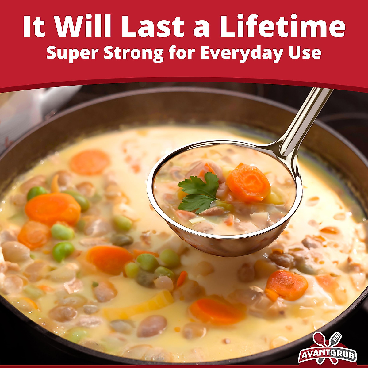 Super Sturdy, Ergonomic 8 Oz. Soup Ladle 1 Pk. Stainless Steel Ladles with Long Handles. Best Kitchen Accessories for Stirring, Portioning and Serving Soups, Chili and Stew in Restaurants and at Home