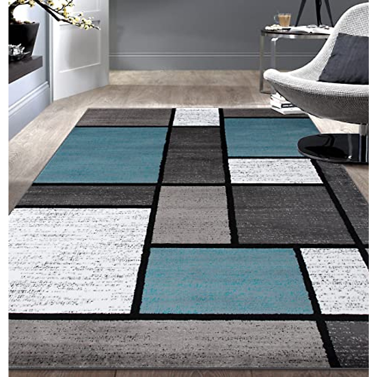 Contemporary Modern Boxes Area Rug 7' 10" X 10' 2" Blue/Gray