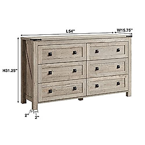 T4TREAM Farmhouse 6 Drawers Dresser Chests for Bedroom, Wood Rustic Wide Chset of Drawers,Storage Dressers Organizer for Bedroom, Living Room,Hallway, Light Rustic Oak