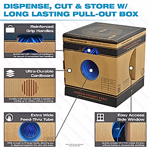 Mediabridge Pure Copper Cat6 Cable (500 Feet, Blue) - 10Gbps Ethernet, Solid, in-Wall Rated, w/Premium Snagless Pull-Out Box - (Part# C6-500-BLUE)