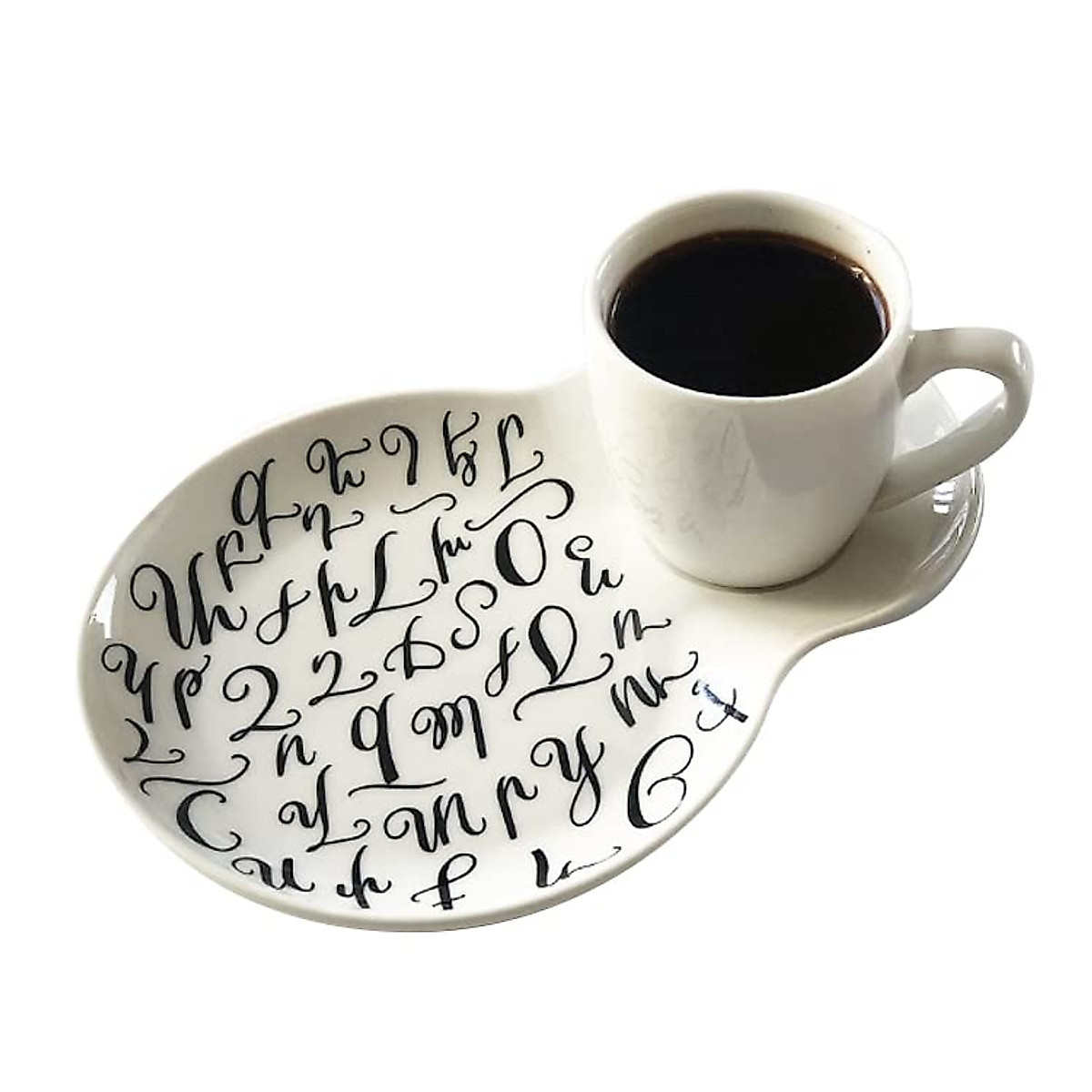 Truly.Madly Ink Armenian Alphabet Espresso Cups with Saucers, Set of 6, Armenian Coffee Cups with Handle, 3 oz. Porcelain Cups with Plates