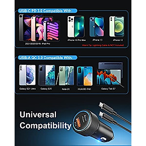 USB C Car Charger 2-Pack, Eversame 36W PD3.0 & QC3.0 Dual USB Fast Car Charger Adapter for Samsung Galaxy S22/S21/Google Pixel 6/iPhone 14/14 Pro Max/14 Pro/14 Plus/13/12/iPad Pro-6FT C-C Cable-Black