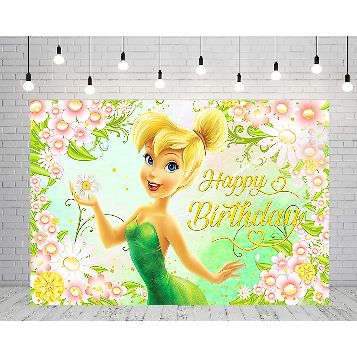 Green Tinkerbell Backdrop for Birthday Party Supplies 5x3ft Fairy Photo Backgrounds Fairy Theme Baby Shower Banner for Birthday Cake Table Decoration