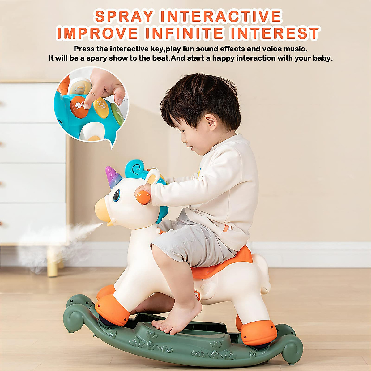 Hi-Tech Unicorn Rocking Riding Horse Toys for Kids, Puzzle Musical Light Educational Pony Ride Toddlers Toy (24.4" L x 11.4" W x 14.5" H) for Toddlers Boys Girls. (Pony Horse)