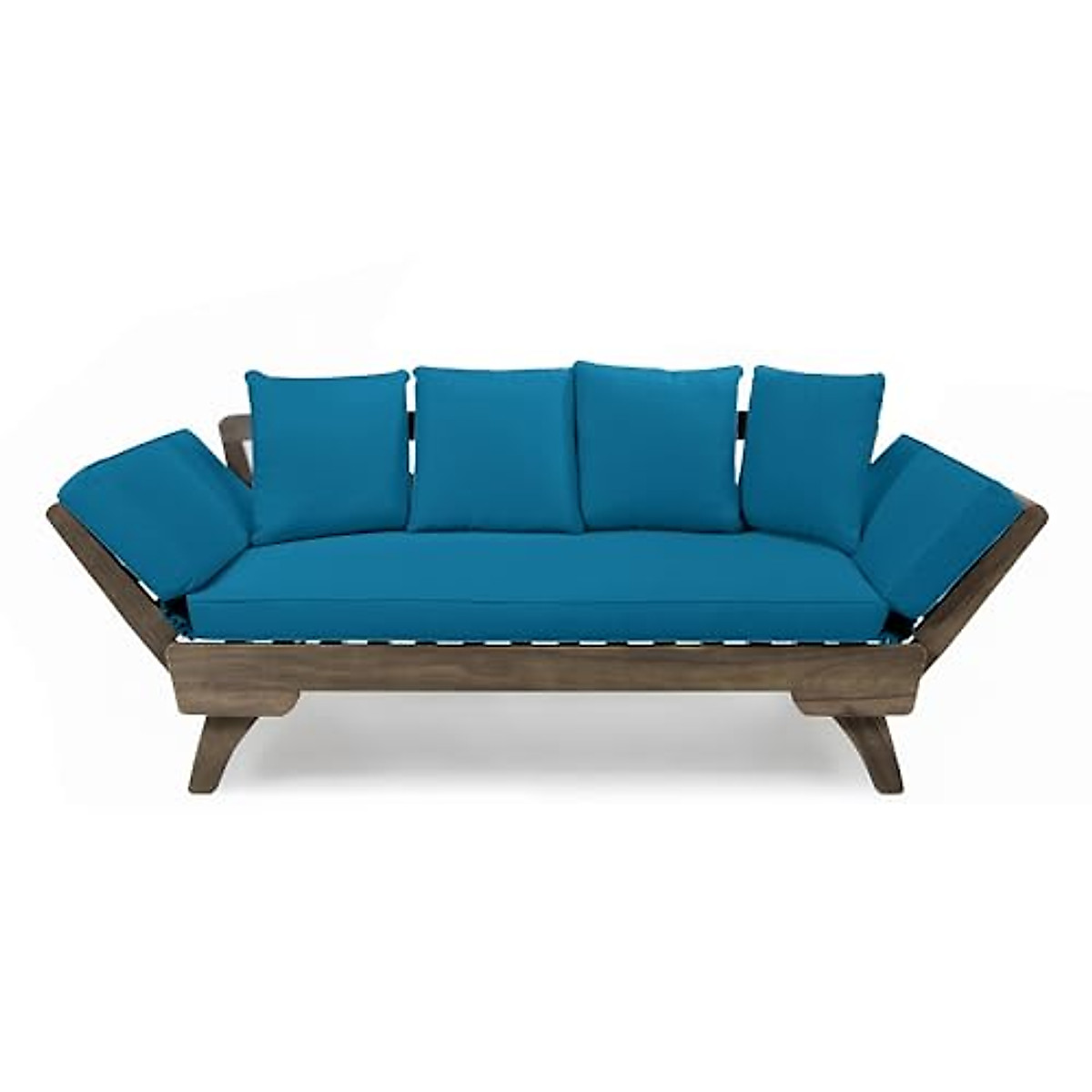 Christopher Knight Home Aldrich Outdoor Acacia Wood Expandable Daybed with Water Resistant Cushions, Dark Teal and Gray