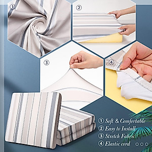 Newwiee 8 Pcs Patio Stretch Sofa Cushion Cover Outdoor Cushion Cover Replacement Patio Furniture Cushions Couch Slipcovers Chair Seat Cover Soft Flexibility Protector (Gray Beige)