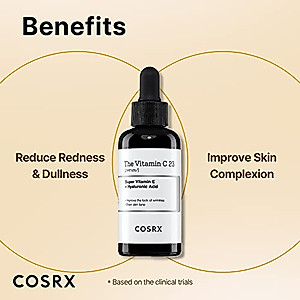COSRX Pure Vitamin C 23% Serum with Vitamin E & Hyaluronic Acid, Brightening & Hydrating Facial Serum for Dark Spots, Fine Lines, Uneven Skin Tone, 0.67fl.oz/20ml, Animal Testing-Free, Korean Skincare