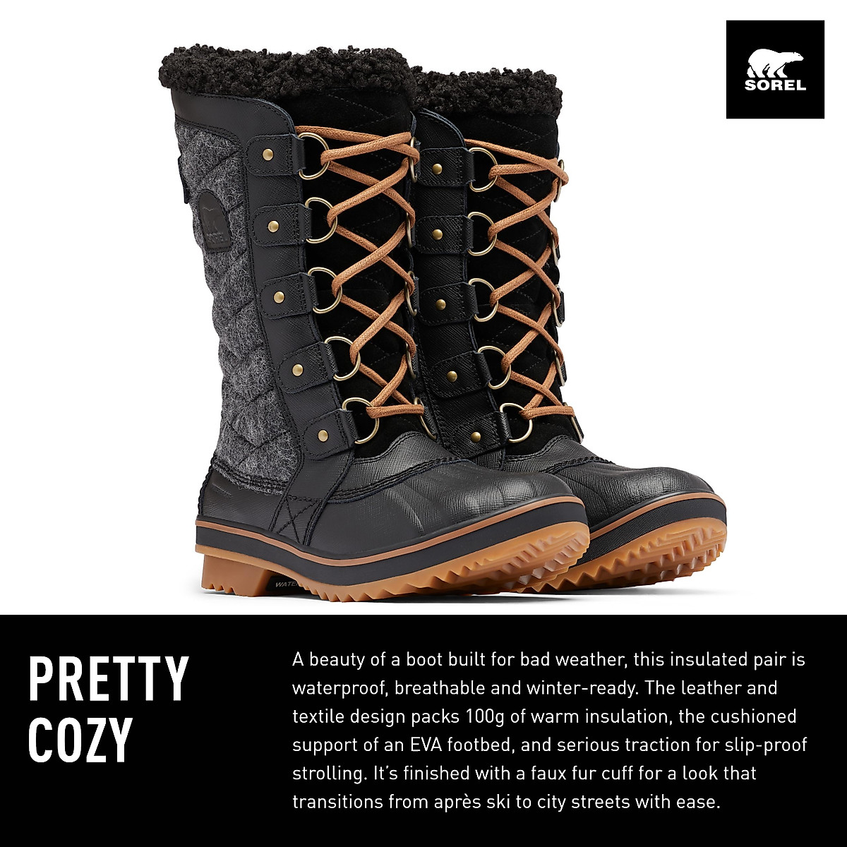 SOREL Women's Tofino ll Waterproof Boot - Black, Gum - 9.5