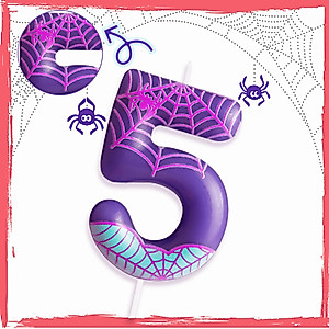 Purple Spider 3rd Birthday Candles Spider Themed Number 3 Candle Cake Topper Spider Cartoon Birthday Cake Decorations for Boys Girls Kids Party Supplies
