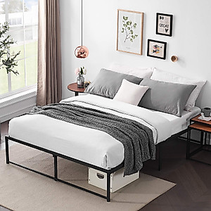 VECELO 14 Inch Bed Frame/No Box Spring Needed/Mattress Foundation/Steel Slat Support Black (Full), Metal Platform A