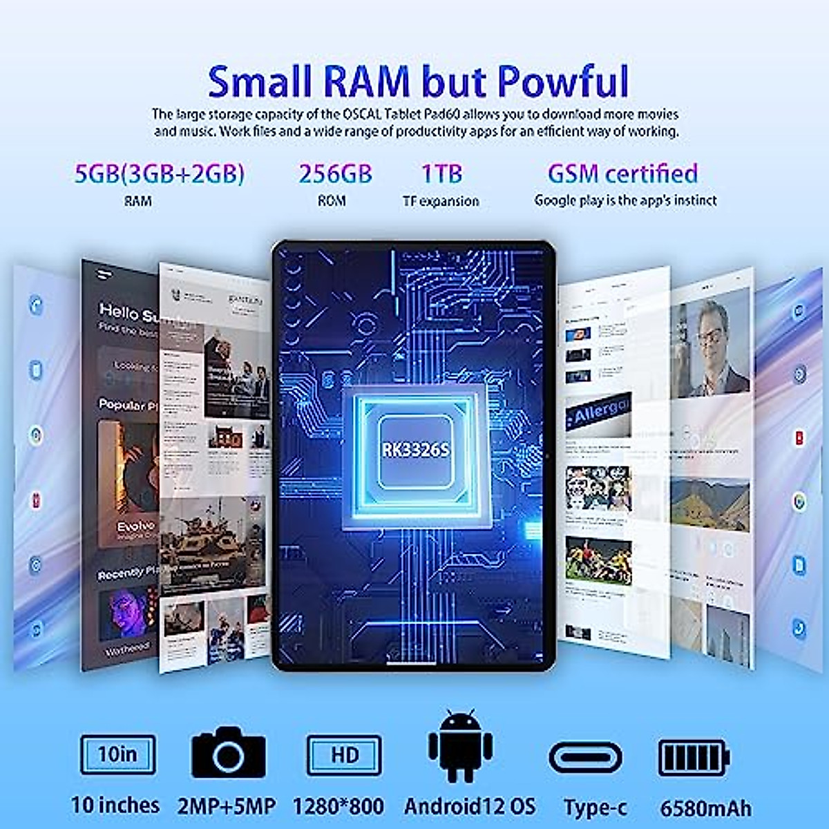 OSCAL 2023 Latest Android 12 Tablet, 10.1 Inch Tablets with 64GB ROM 1TB Expand, 25W/6580mAh Fast Charging, 1280x800 IPS HD Touch Screen, 2+5MP Dual Camera, WiFi, Bluetooth, Grey