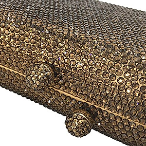 Elegant Long Crystal Box Clutch Evening Bag for Women Wedding Handbags Party Rhinestones Purse (Small,Bronze)