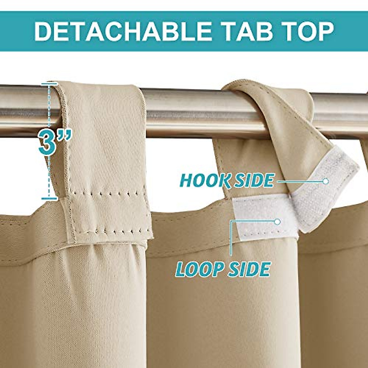 RYB HOME Porch Curtains Outdoor Waterproof - 2 Panels Detachable Top Water Resist UV Block Privacy Thermal Draperies for Patio Pergola Pavilion Spa, W 100 x L 84, Beige