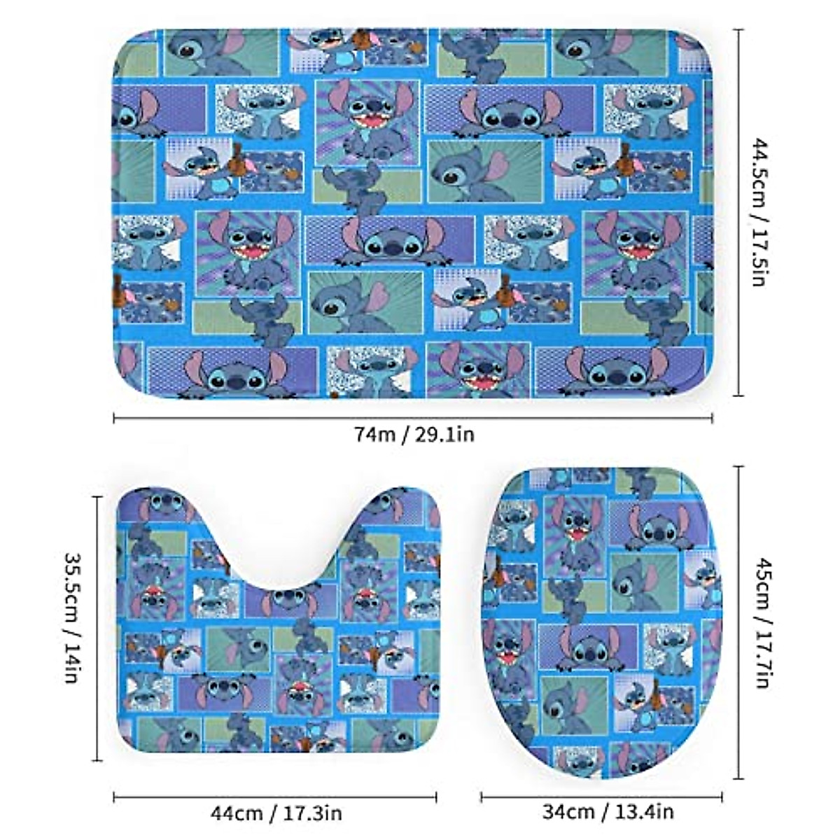 Sykinhmu 4PCS Cartoon Shower Curtain Set with Non-Slip Rugs, Toilet Lid Cover and Bath Mat, Animal Shower Curtain with 12 Hooks, Durable Waterproof Bathroom Decor Set 72 x 72inch