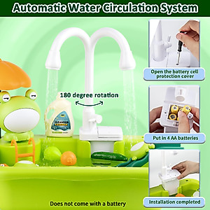 Play Sink with Running Water,Kids Electric Play Kitchen Sink Toys,Toddler Kitchen Sink Toy,Pool Floating Fishing Toys for Water Play-Green