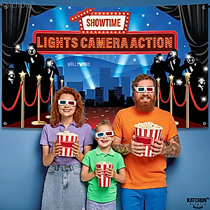 KatchOn, Large Lights Camera Action Backdrop - 72x44 Inch | Lights Camera Action Decorations | Hollywood Theme Party Decorations | Hollywood Backdrop for Oscar Party Decorations | Red Carpet Backdrop