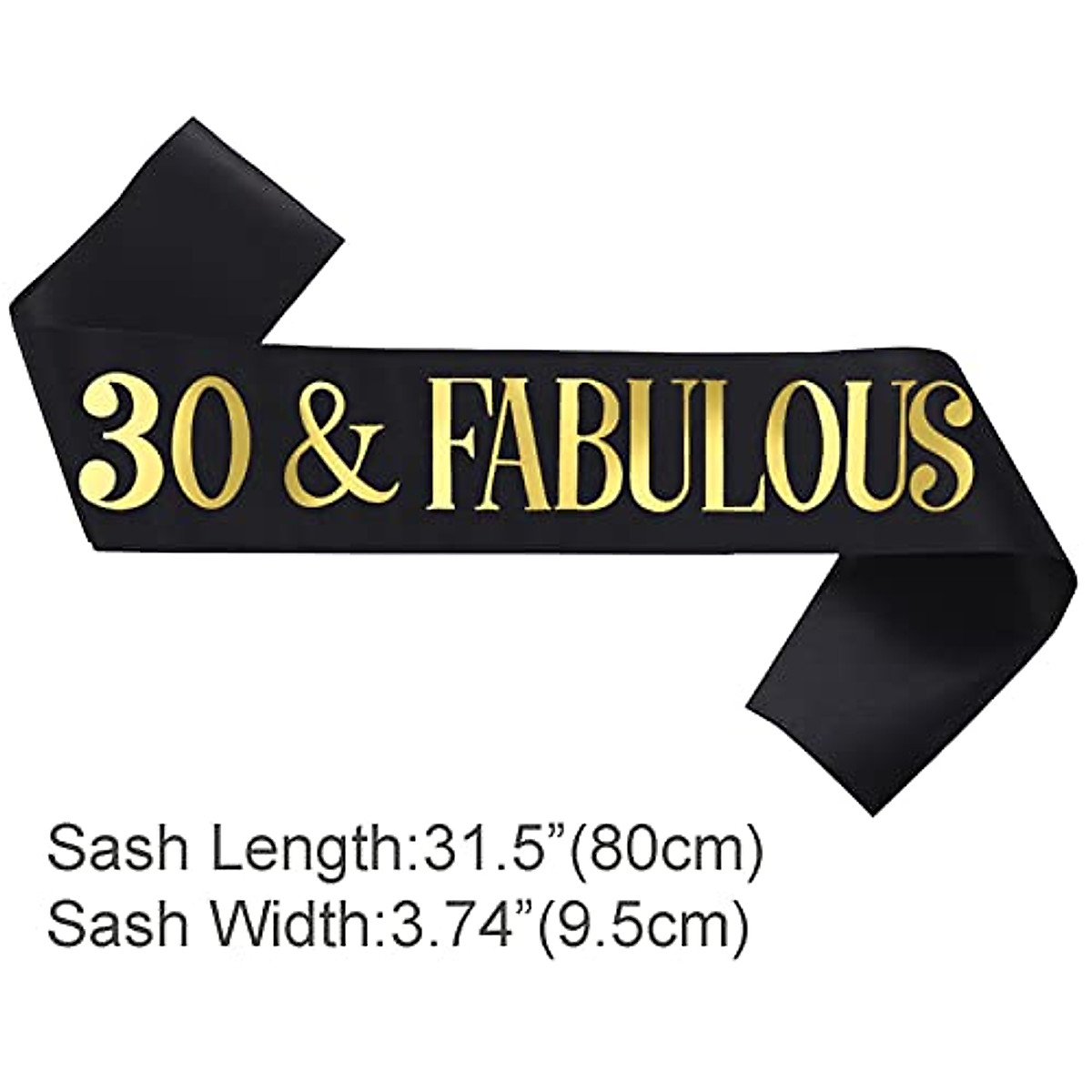 30 & Fabulous Birthday Sash, Gold Foil '30 & Fabulous' Black Satin 30th Birthday Sash for Men or Women Birthday Party Favors Decorations Gifts