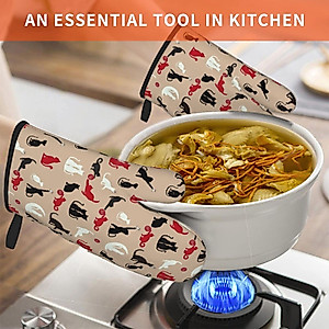 Cat Oven Mitts Set of 2 Birthday Gifts for Cat Lovers Waterproof and Non-Slip Shape Printed Kitchen Women Men Cooking Barbecue Microwave (Oven Mitts Cat, Khaki Mittens)