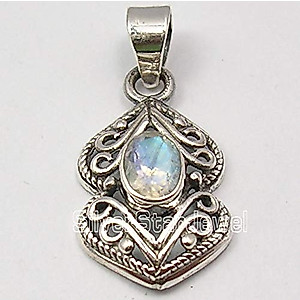 SilverStarJewel Rainbow Moonstone Necklace Pendant 1.3" 925 Pure Silver Women Fashion Christmas Week Sales