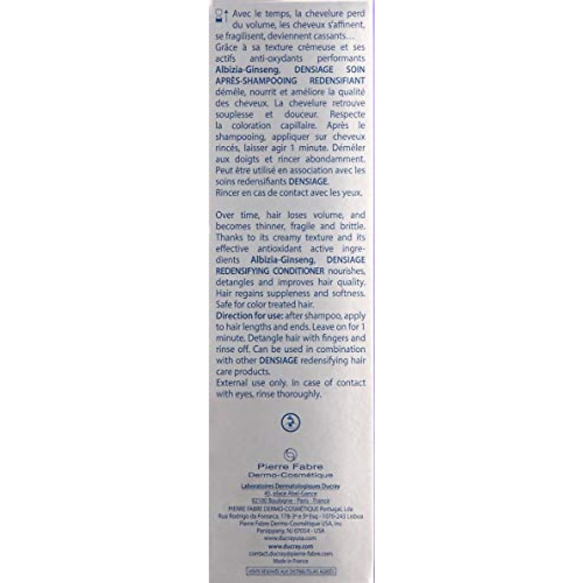 Ducray Densiage Redensifying Conditioner, Visiblity Thickens Brittle Aging Hair, 6.7 oz.