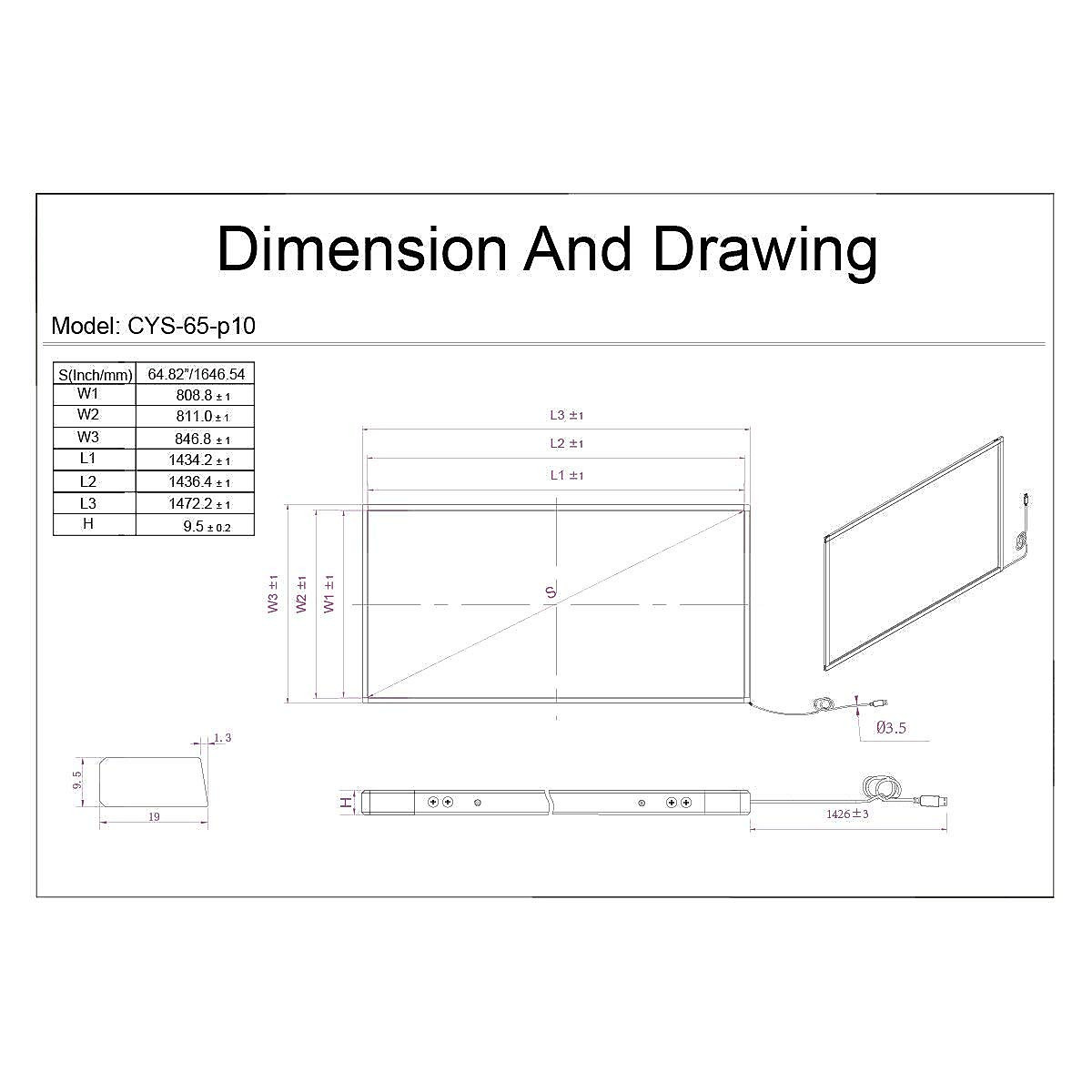 Chengying 65 Inch 10 Points Multi-Touch Infrared Touch Frame - IR Touch Panel - 65 Inches Infrared Touch Overlay - USB Interface - HID Compatible