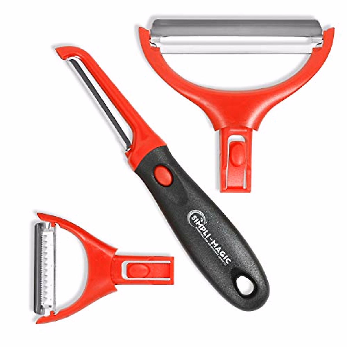 Simpli-Magic 79319 Trio Set – Julienne Vegetable Stainless Steel Cabbage Carrot Potato Multifunctional Veggie Fruit Peeler Set of 3, Large, Stainless