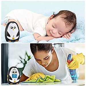 TimeFlys Audio Baby Monitor QQ Portable, Two-Way Talk, Long Range up to 1000 ft, Temperature Monitoring and Warning, Lullabies, Vibration, LCD Display, 1 Adaptor, 1 Set of Rechargeable Batteries