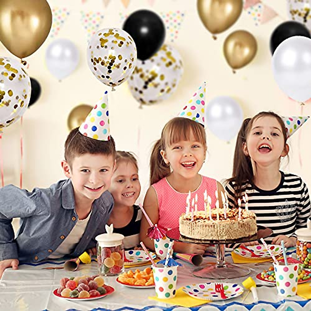 RHGBINLI Black Gold Confetti Latex Balloons, 60 Pack 12 Inch Black Metallic Gold Party Balloons for Graduation Birthday Wedding Party Decorations