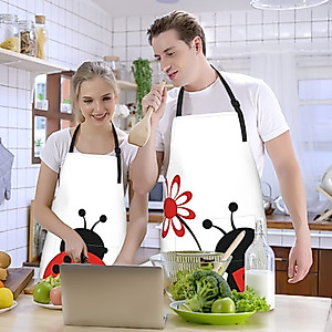 Sofevaim Funny Couples Aprons - 2 Pack Fall Apron Cooking Kitchen Aprons for Women with Pockets, Wedding Engagement Gifts for Couples, Ladybug Aprons for Men