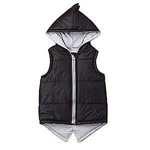 BULINGNA Kids Toddler Baby Girl Boy Dinosaur Vest Hoodie Sleeveless Waistcoat Warm Jacket Outwear with Zipper (Black, 3-4 Years)