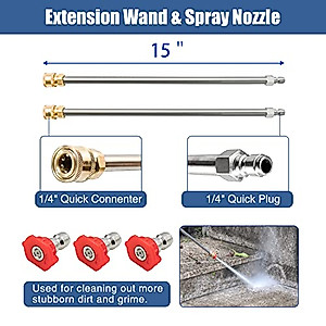 janz 14" Pressure Washer Surface Cleaner with 4 Wheels, Stainless Steel Housing, 1/4" Quick Plug, 2 Extension Wands, 2 Replacement Nozzles and 3 Spray Nozzles, 4000 PSI
