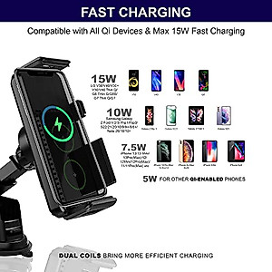 Wireless Car Charger, Boaoige Car Phone Mount, Auto-Rotating 2 Coils 15W Qi Fast Charging Car Phone Holder for Samsung Galaxy Z Fold/Flip 4 3 5G/S22/S21,iPhone 14 13 Pro Max, Google Pixel 6 Pro