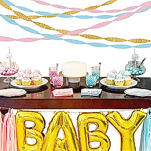 Gender Reveal Decorations Blue Pink - Set of 6 Crepe Paper Streamers Decoration for Baby Gender Reveal Party Supplies Gold Gender Reveal Theme Decor Ideas