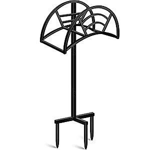 TomCare Garden Hose Holder Upgraded Detachable Water Hose Holder Thick Metal Hose Hanger Heavy Duty Free Standing Garden Hose Storage Hose Stand Decorative Hose Organizer for Outside, Black