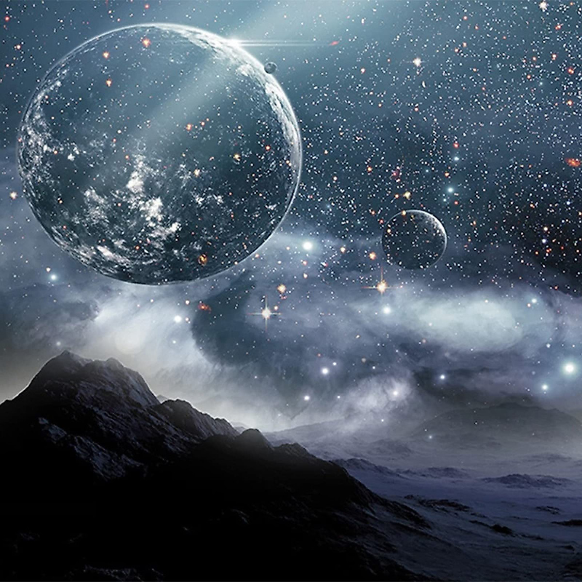 Planet Stars Wallpaper 3D Mural, Mountains Night Wall Mural Posters, Durable Waterproof Environmentally Friendly Decortion for Bedroom, Bathroom, Study Room, Living Room-59X39.4 Inches (WxH)