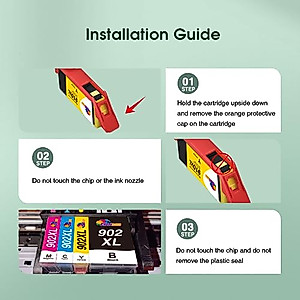 Clorisun 902XL for HP 902 Ink Cartridges Compatible for HP 902XL Ink Cartridges Combo Pack Work with Officejet Pro 6978 6968 6958 6970 6960 6962 6975 6950 6954 (Black Cyan Magenta Yellow) 4 Pack
