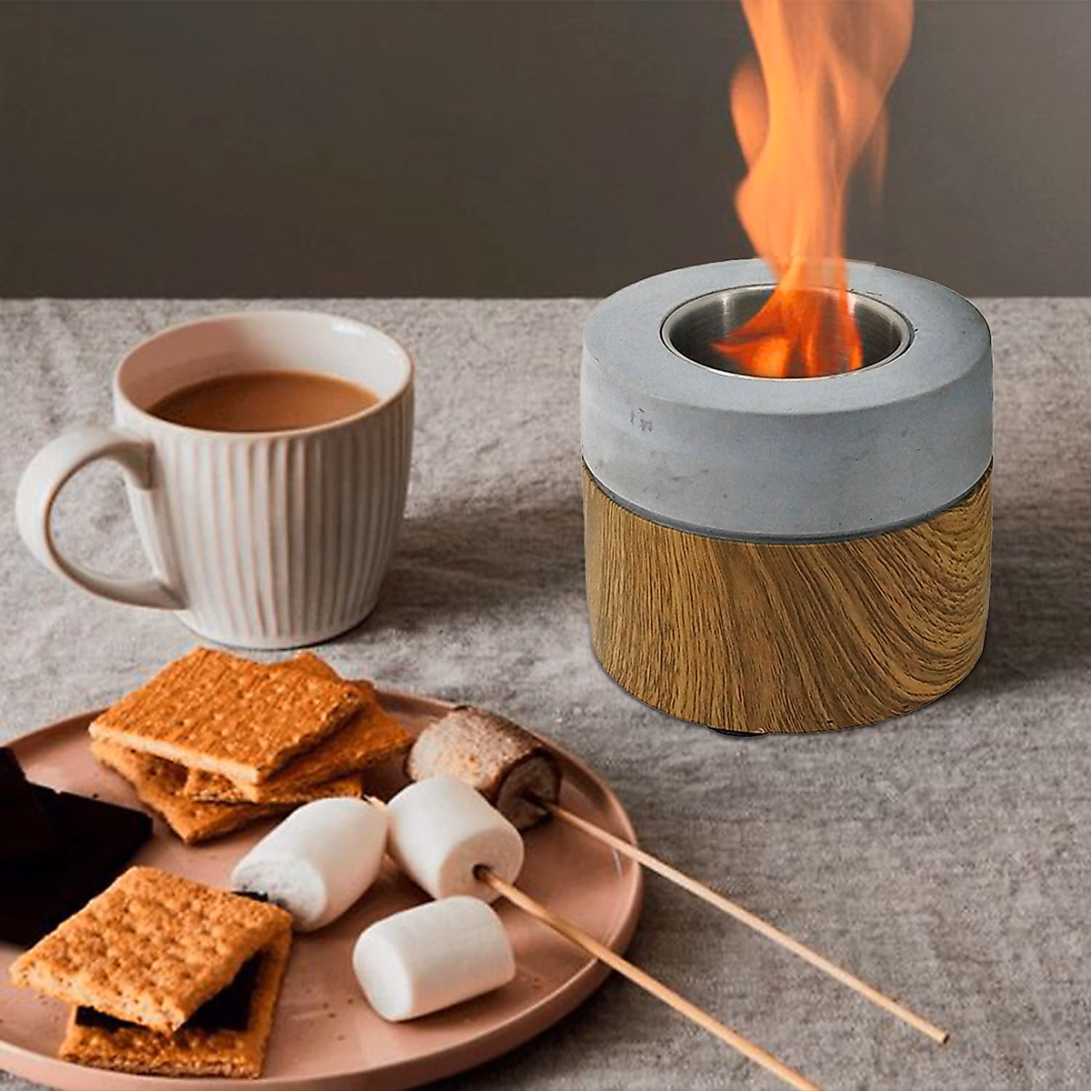 Hpoeude Tabletop Fire Pit, Personal Smores Maker, Natural Concrete Portable Table Top Fire Bowl