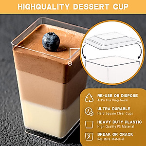 Vetory 50 Pack 3 oz Mini Dessert Cups,Plastic Dessert Cups with Lids and Spoons,Tall Square Clear Parfait Cups Appetizer Cups,Great for Tasting Party Desserts Appetizers Puddings Mousse