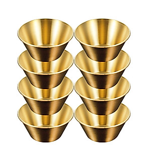 maiwalk Dessert Bowls Set of 8 Stainless Steel Cereal Bread Ice Cream Round Seasoning Bowl Sauce Dishes Small Bouillon Cups Appetizer Plates (Gold, 3.94 inch)