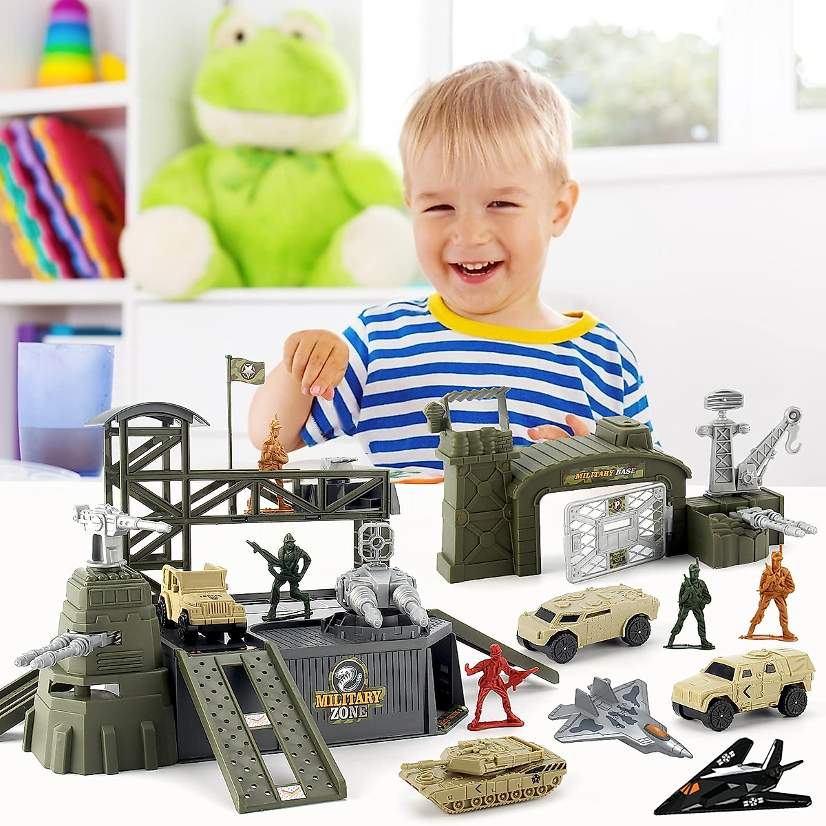 LOVE LIFE 62 Pieces Military Base Set Army Men Toy Mini Action Figures Playset with Vehicles,Soldiers and Play Map Birthday Gifts for 3 4 5 6 7 8 Year Old Boys Girls Kids