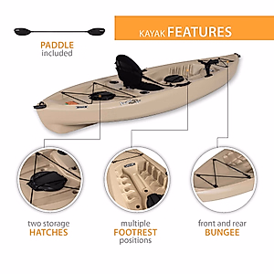 "Lifetime Muskie Angler Sit-On-Top Kayak with Paddle, Tan, 120""" (90508)