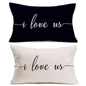 MEHOTOP Black White I Love Us Saying Series Cotton Linen Set of 2 Throw Pillow Covers Simple Style Cushion Case Valentine's Day Gift 12”x20” Decorative (Black White Saying)