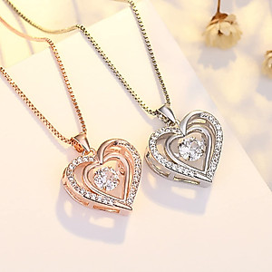 WSKFLY Heart Necklaces for Women, 14K Rose Gold Plated 5a cubic zirconia pendant Gift for Wife Girls Her 18+2 inch