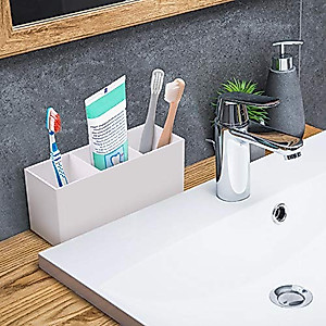 Tbestmax Makeup Brush Holder Organizer Cosmetic Brushes Container Storage 3 Slots - Great for Vanity (White)