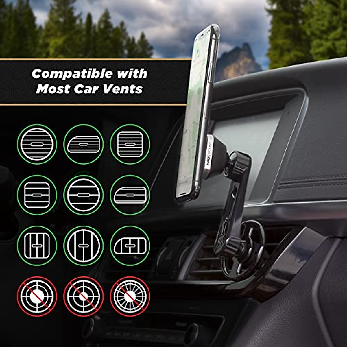 Scosche MM2VP2SR-SP MagicMount Pro Magnetic FreeFlow Vent Mount Holder Phone Mount for Car, Neodymium Magnet, Adjustable Rotating view, Back