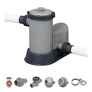 Bestway 58390E Flowclear 1500 GPH Filter Pump for 300 to 8,400 Gallon Above Ground Swimming Pool with Adaptors and Energy Saving Plug