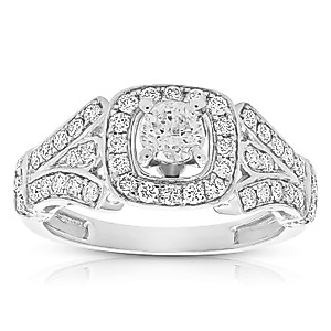 Vir Jewels 1 cttw Diamond Halo Wedding Engagement Ring 14K White Gold Cushion Shape Bridal Size 6