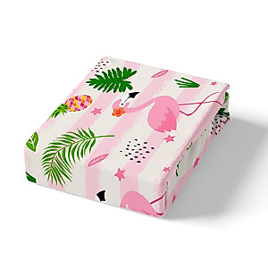 Feelyou Pink Flamingo Bed Sheet Set Full Size, Tropical Flamingo Fitted Sheet Flamingo Bedding Set Plam Leaves Bed Cover with 2 Pillow Case (No Flat Sheet)